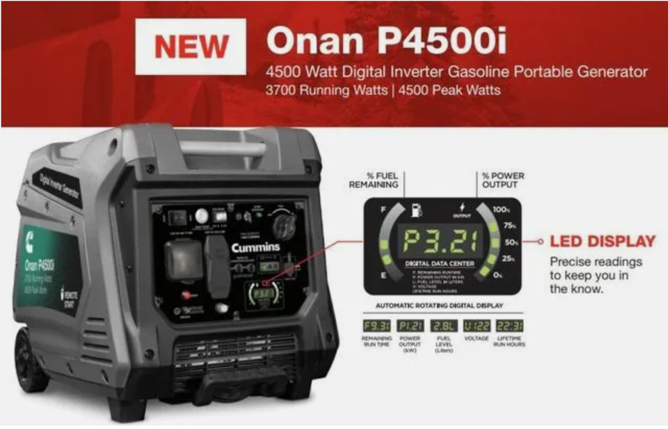 NEW Cummins Onan P4500i 4500 Watt Digital Inverter Portable Generator ...
