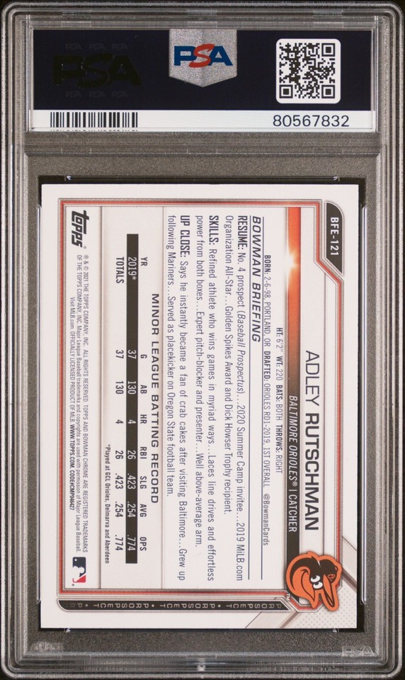 *Adley POP 6* 2021 1st Ed. Bowman ADLEY RUTSCHMAN blue foil /150 PSA 9 ...