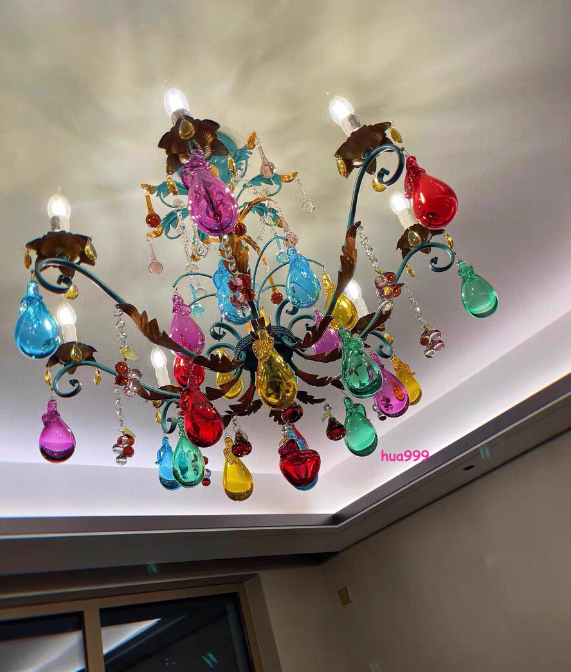 French Retro Living Room Art Fruit Pendant Light Multi-Colored Glass ...