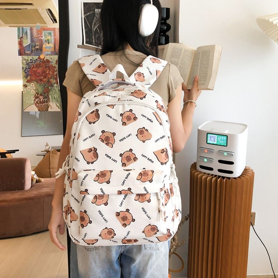 Cartoon Capybara School Bag Nylon Student Laptop Bag Cute Capybara ...