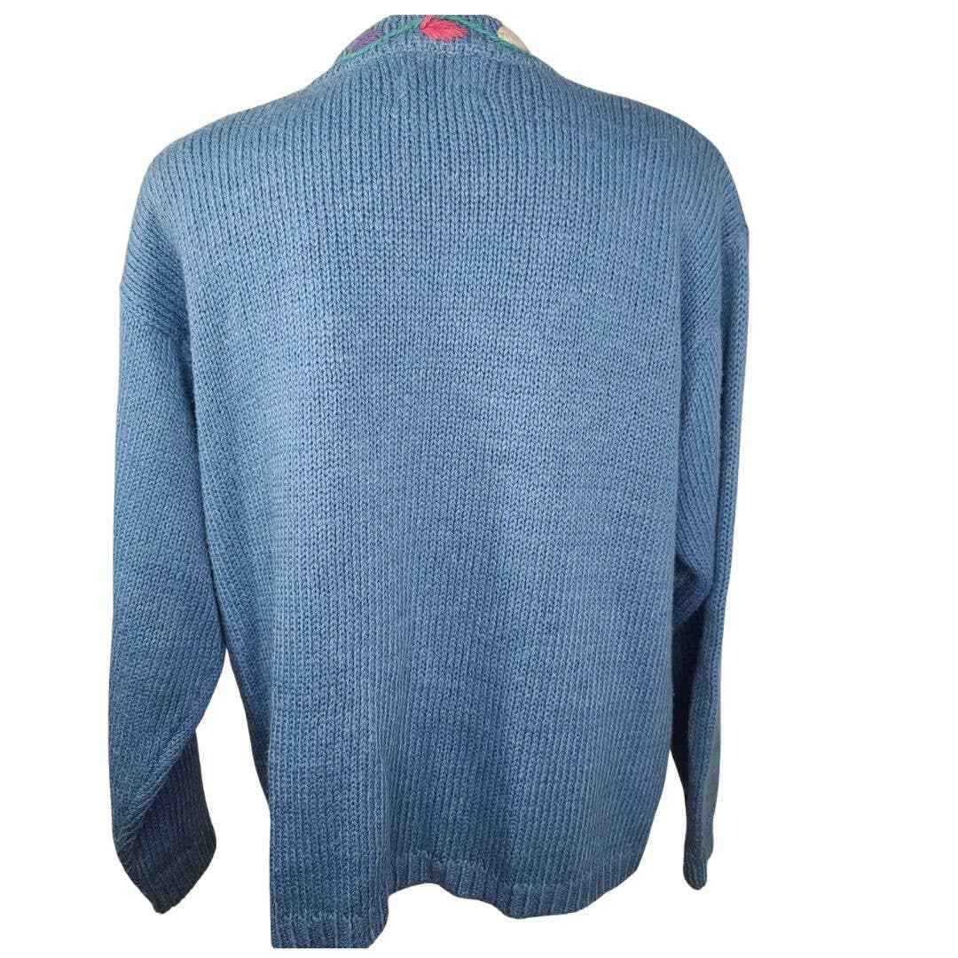 Jantzen Vintage Cardigan Blue Pink XL Spring Floral Hand Embroidered ...