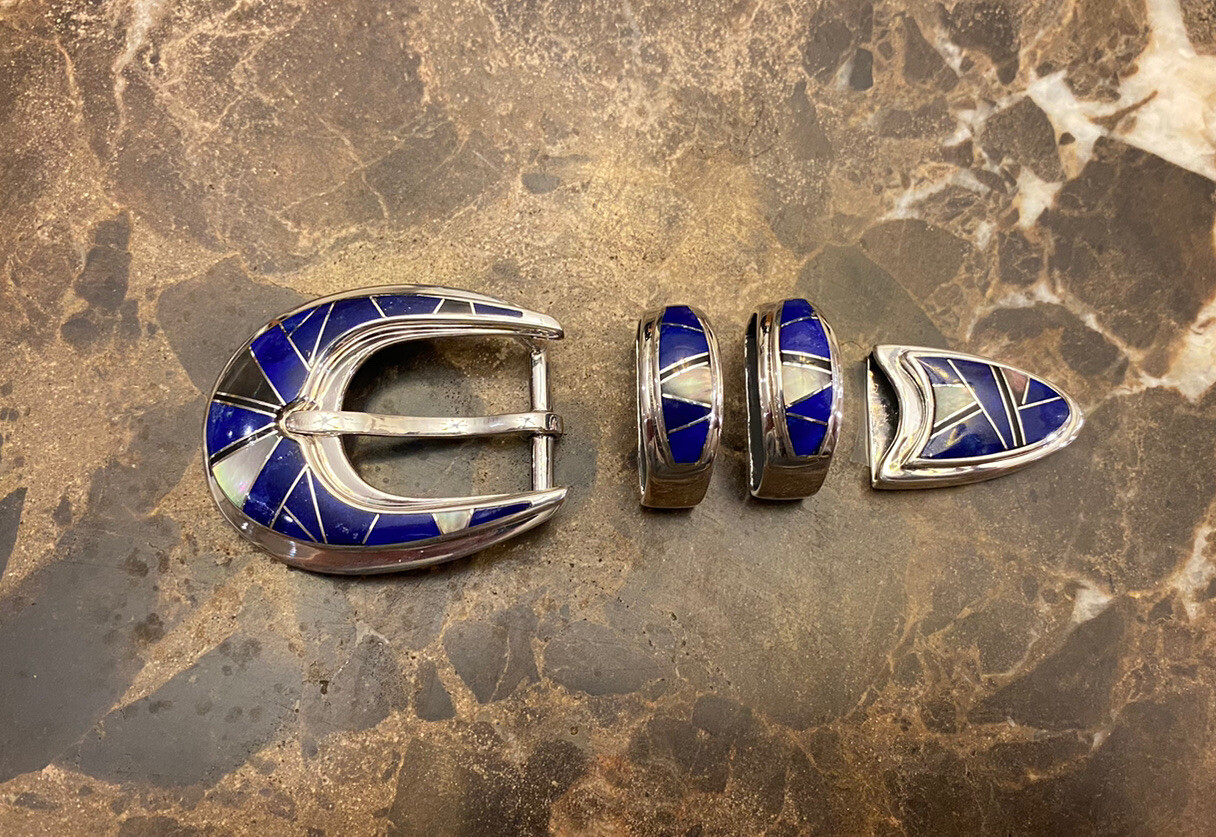 B.G. Mudd BGM Sterling Silver Inlay Multi Stone Ranger Belt Buckle set ...