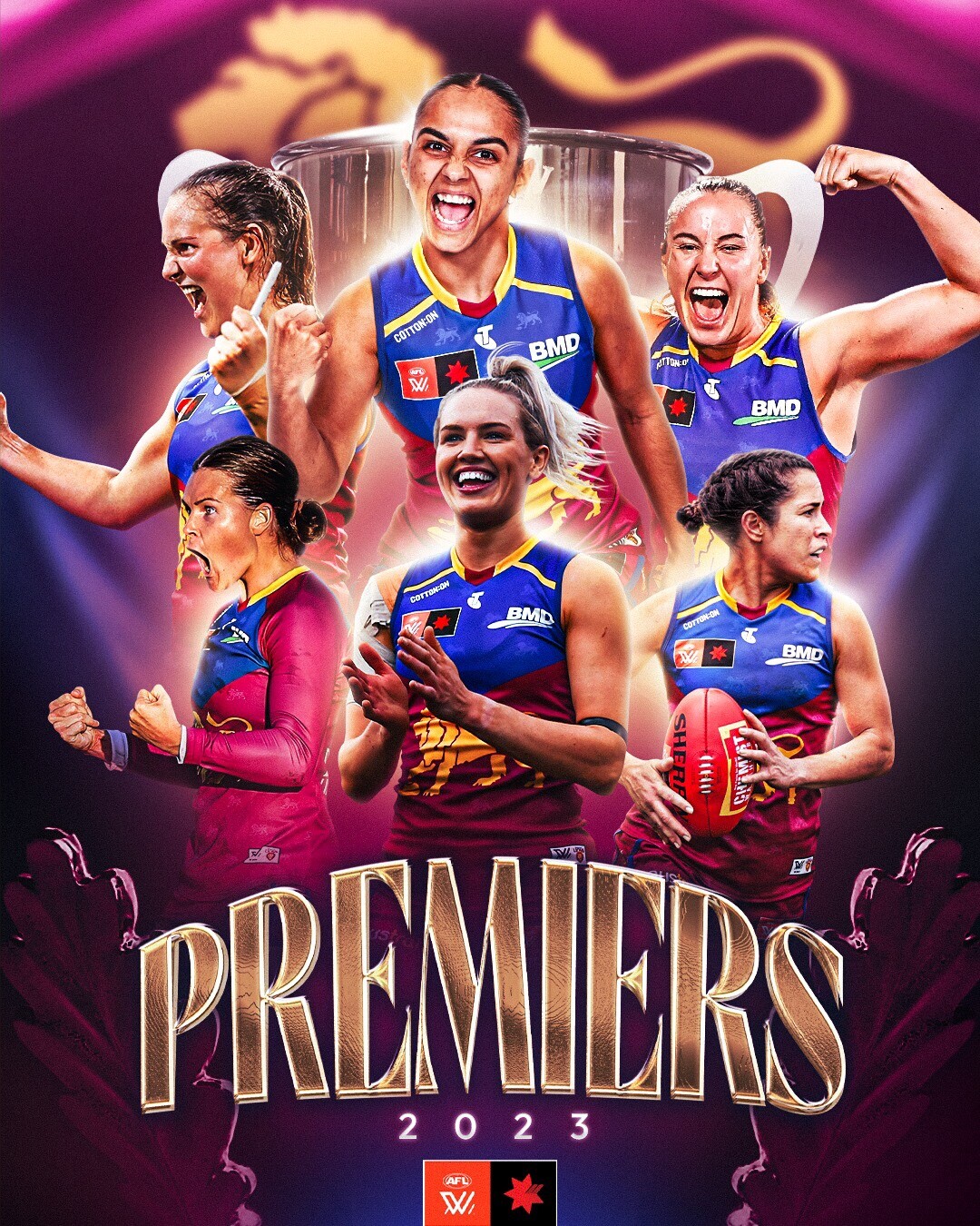 LAMINATED BRISBANE LIONS WOMENS FOOTBALL TEAM PLAYER POSTER PREMIERS ...