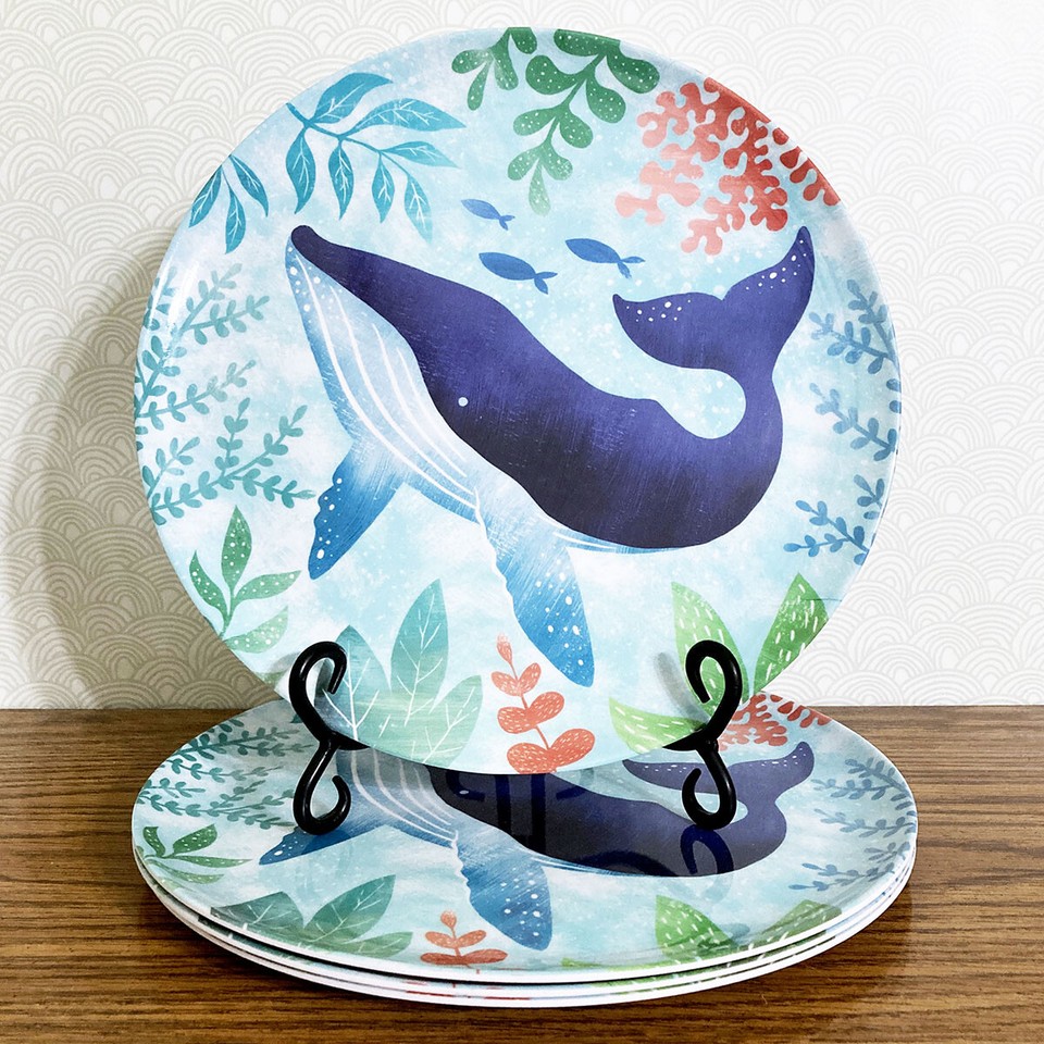 Sea Life Plates Set 4 Melamine 11" Indoor Outdoor Beach Nautical | eBay
