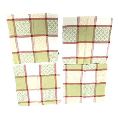 Food Network Set of Four 16” X 16” Woven Napkins in Green And Red Plaid ...