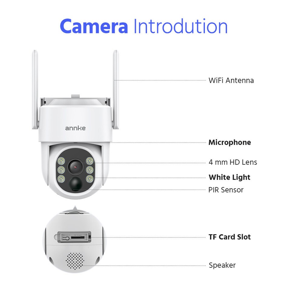 ANNKE 7" Monitor 4MP Wireless PT Security Camera System Solar Powered 2 ...
