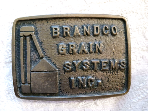 Vintage Brandco Grain Systems Heavy Brass Metal Belt Buckle w Corn Silo ...