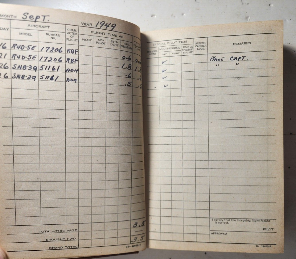 WWII Era U.S. Navy Aviators Flight Log Book - 1949 Hardcover | eBay