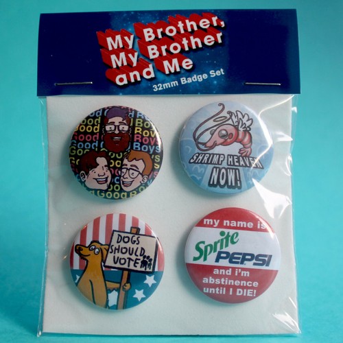 My Brother My Brother and Me Badges - 4x 32mm metal pin back badge set ...