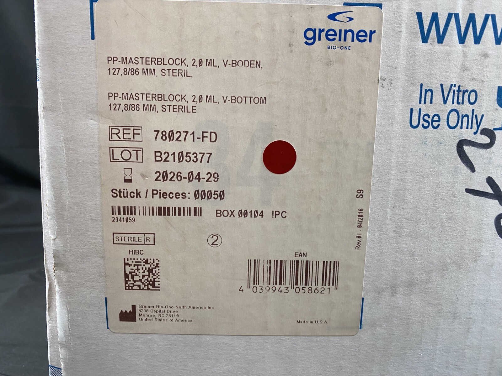 GREINER BIO-ONE Polypropylene 2mL MasterBlock 96-Well V-Bottom 780271 ...