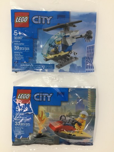 LEGO City Heroes Police Helicopter Fire Water Scooter 30368 30367 LOT ...