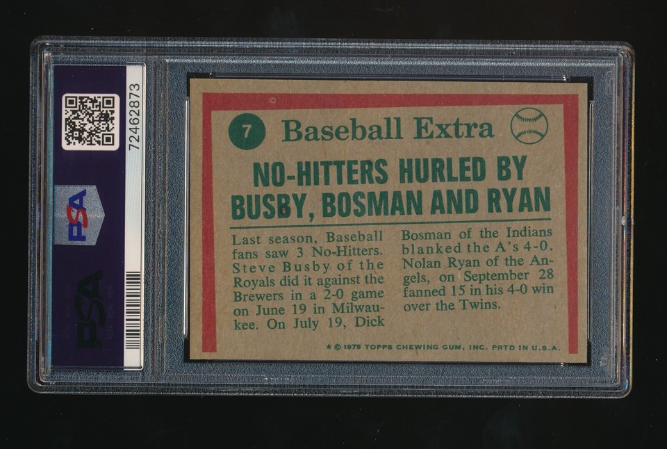 PSA 7 NOLAN RYAN BUSBY BOSMAN 1975 TOPPS #7 HL NEAR MINT *CLEVELAND ...
