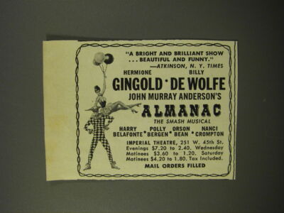 1954 Almanac Musical Ad - A bright and brilliant show ..beautiful and ...