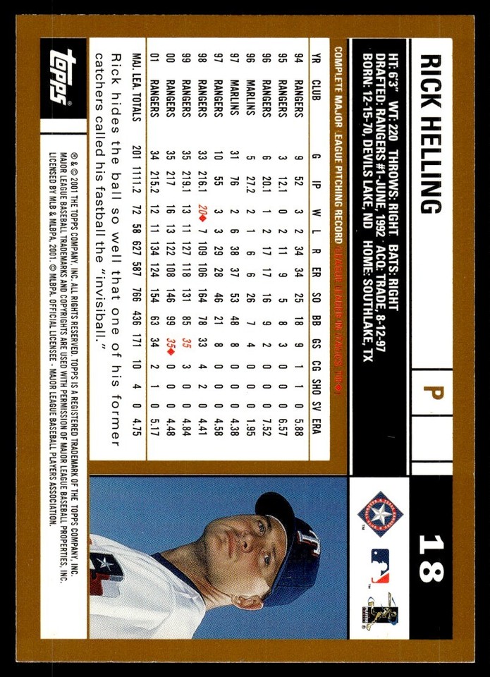2002 Topps Baseball Card Rick Helling AA Texas Rangers #18 | eBay