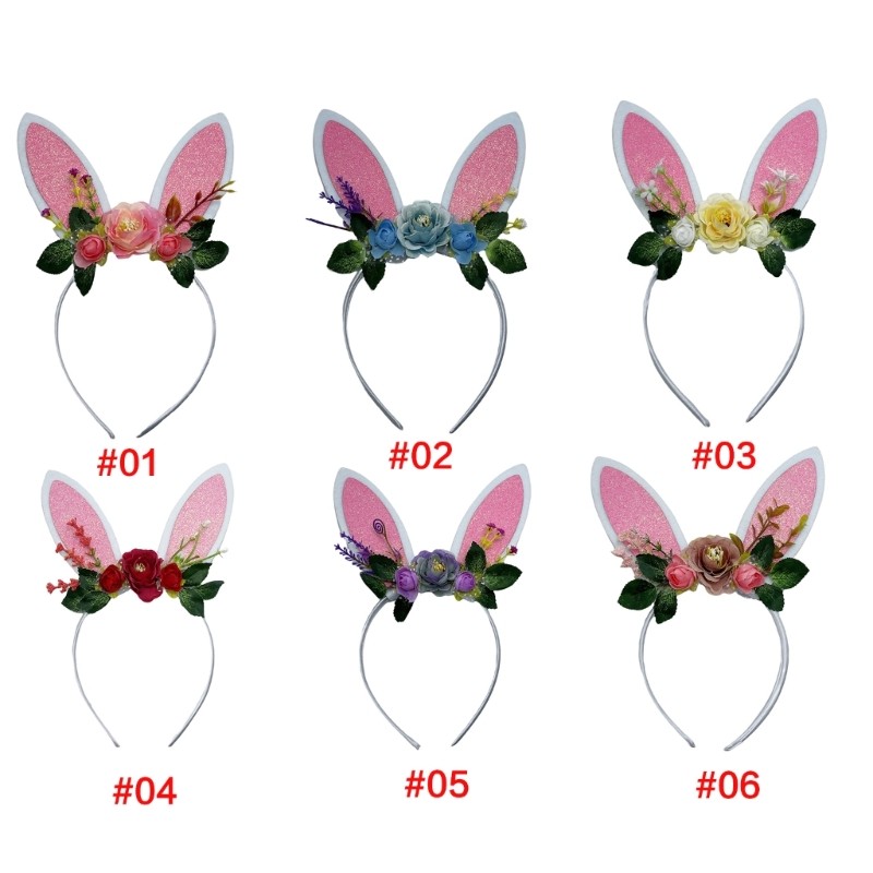 Easter Bunny Ear Shape Headband with Flower Decor Live Broadcast Hair ...