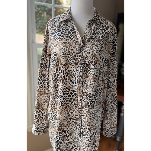 Chicos Animal Print Long Sleeve Button Up Shirt Women Size 2 Leopard ...