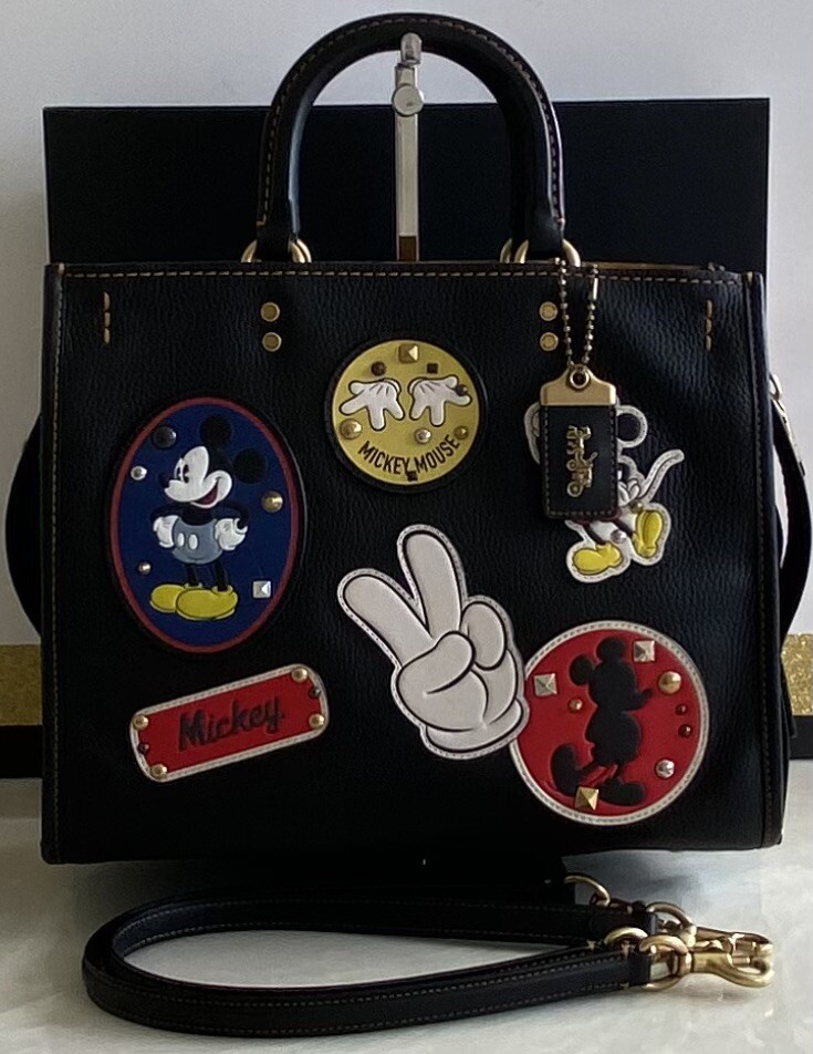 COACH X DISNEY BLACK LEATHER ROGUE WITH PATCHES EUC - Gem