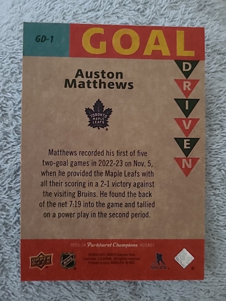 2023-24 Upper Deck Parkhurst Champions Goal Driven Auston Matthews #GD ...