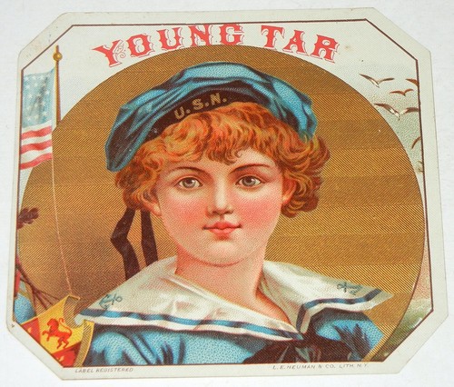 ANTIQUE YOUNG TAR U.S.N. CIGAR BOX LABEL L.E. NEUMAN & CO NY | eBay