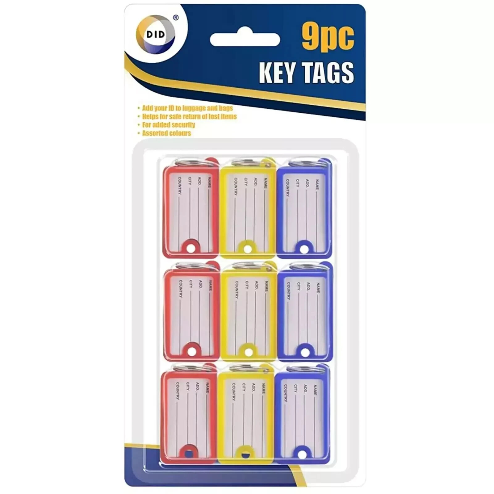 9 X Key Tags Plastic Key Rings ID Tags Name Label Key Fob Tag Pack of 9 ...