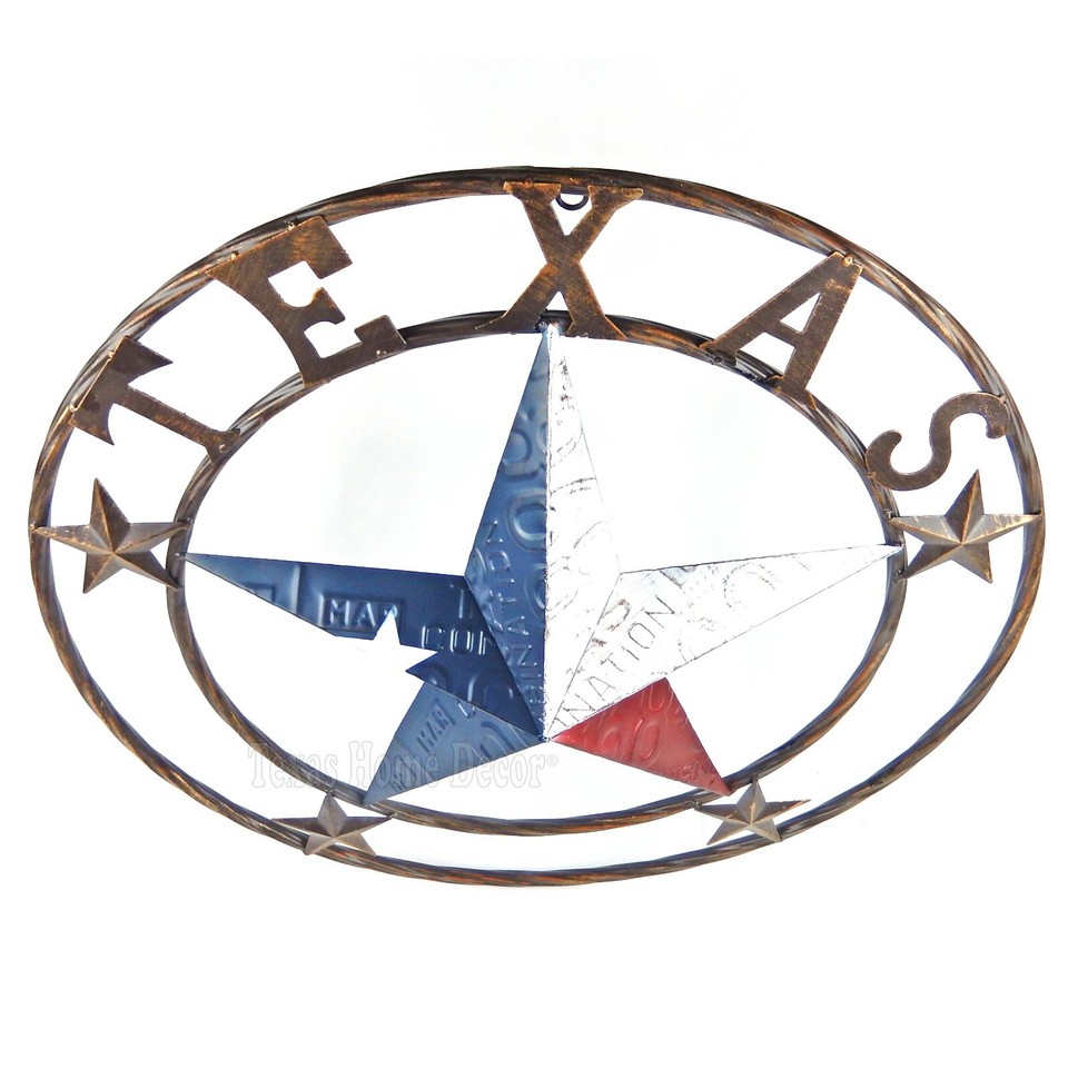 24" Texas Flag Barn Star Metal Embossed License Plate Western Wall ...