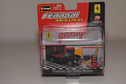 V 1:43 BBURAGO BURAGO RACING&PLAY GARAGE FERRARI RED HEAD 250 BLACK ...