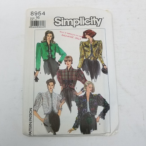 Simplicity Sewing Pattern 8954 Women 16 Cropped Bolero Puff Sleeve ...