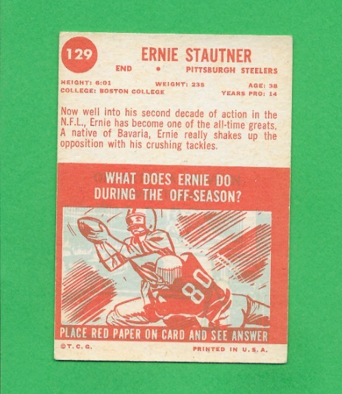 1963 TOPPS #129 ERNIE STAUTNER SP STEELERS EX-EXMINT | eBay