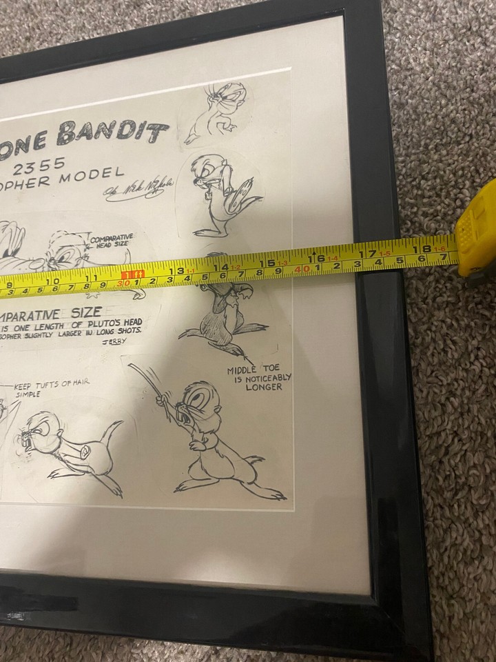Disney Pluto Bone Bandit 1948 Cartoon Animation Model Sheet Framed and ...