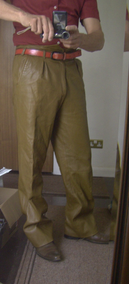 W32 L32 34 Tan Leather Trousers not jeans pleats jetted pockets brown ...