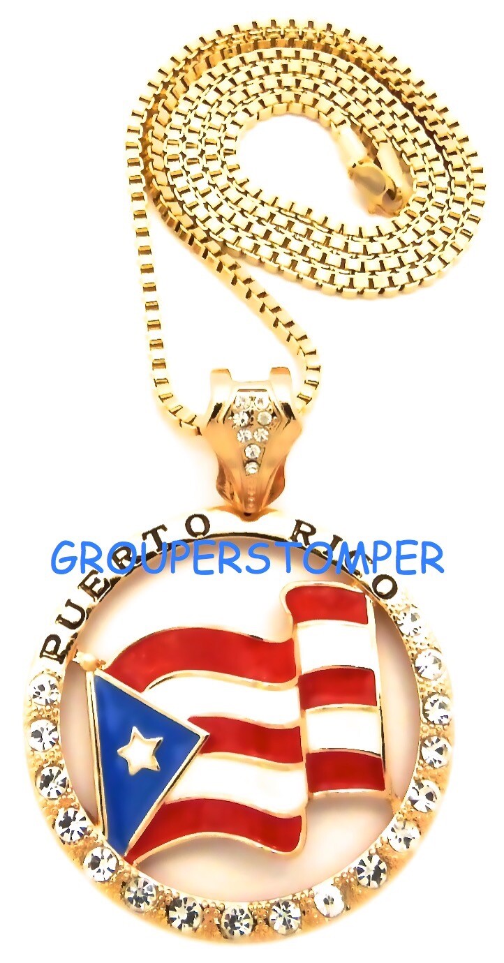 Puerto Rico Flag Necklace New Pendant with Rhinestones | eBay