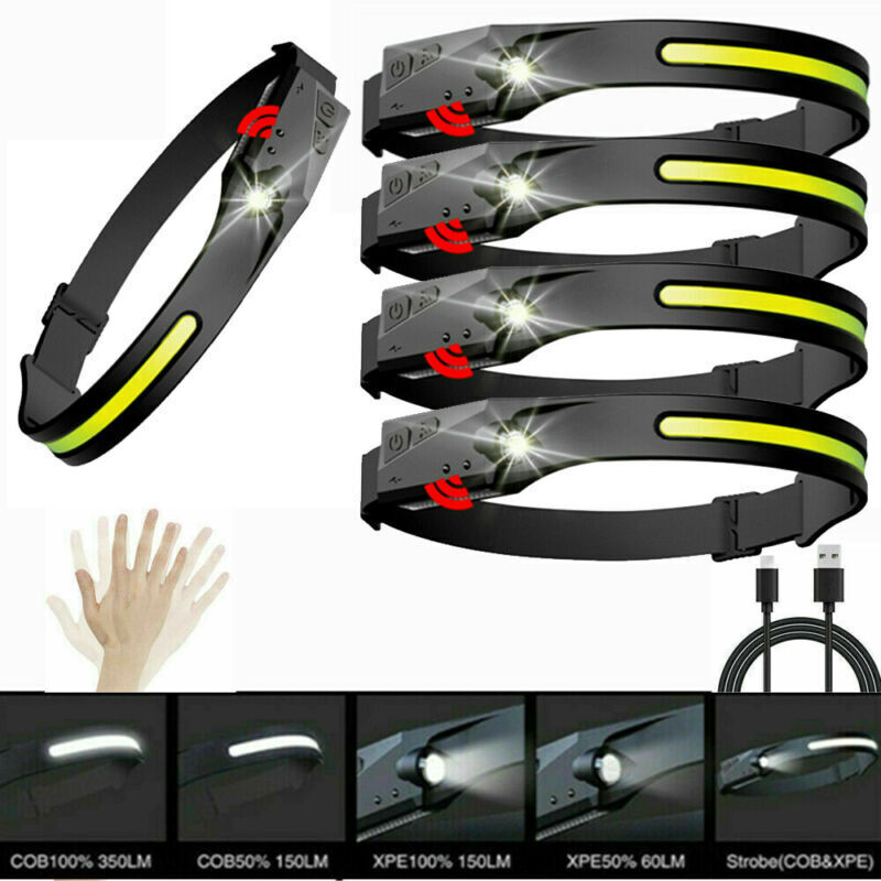 COB LED Headlamp USB Rechargeable Headlight Bar Head Band Torch Work ...