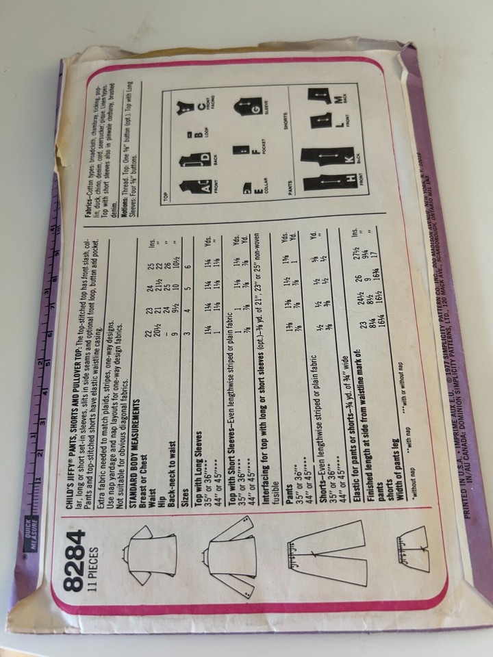 Simplicity 8284 Size 6 Childs Jiffy Pants Shorts Pullover Top Sewing Pattern | eBay