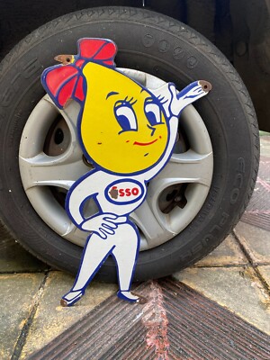 VINTAGE "ESSO DROP GIRL" Porcelain Enamel Sign 20.5" x 11" | eBay