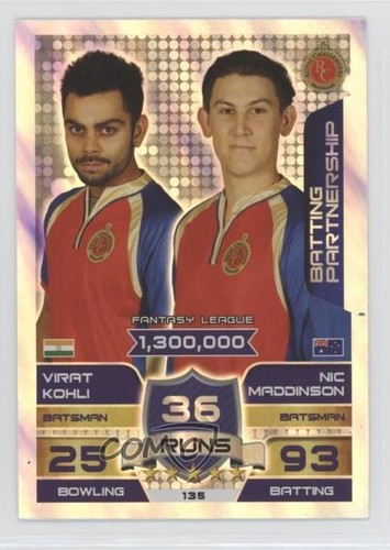 2015 Topps Cricket Attax IPL Batting Partnership Virat Kohli Nic ...