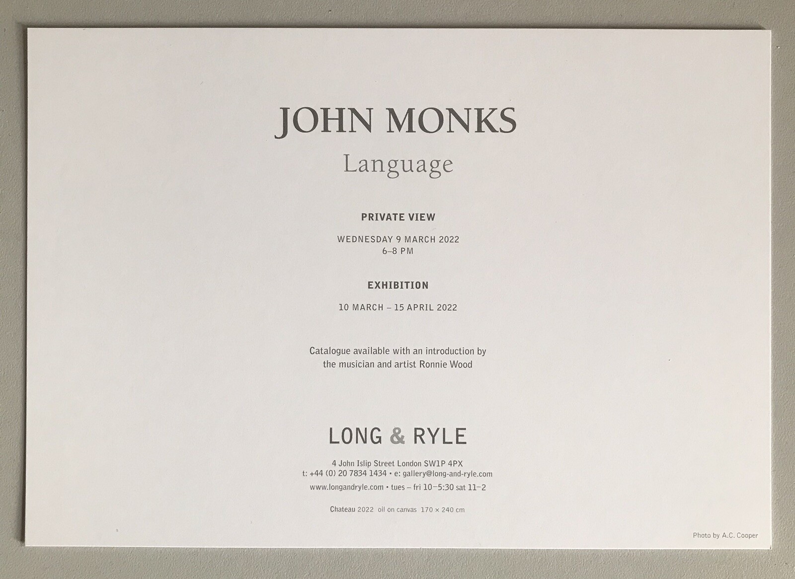 JOHN MONKS, ‘LANGUAGE’ private view invitation card, 2022 | eBay