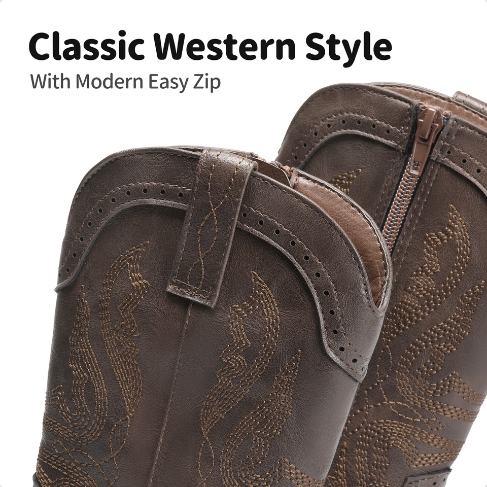 Kids Boys Girls Western Cowgirl Boots Cowboy Boots Zipper Pull On Mid ...