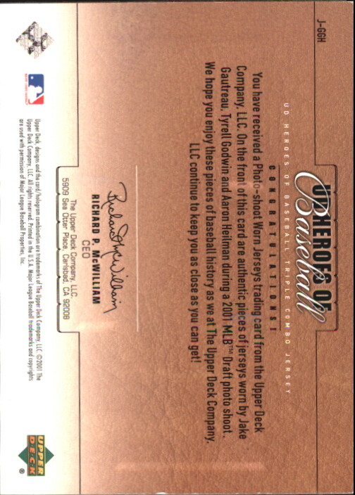 2001 UD Prospect Premieres Heroes Baseball Jersey Jake Gautreau Godwin ...
