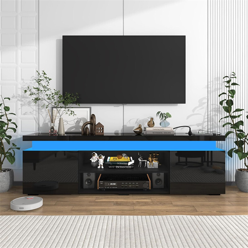 LED TV Stand for 85"TV, High Gloss Entertainment Center w Storage ...