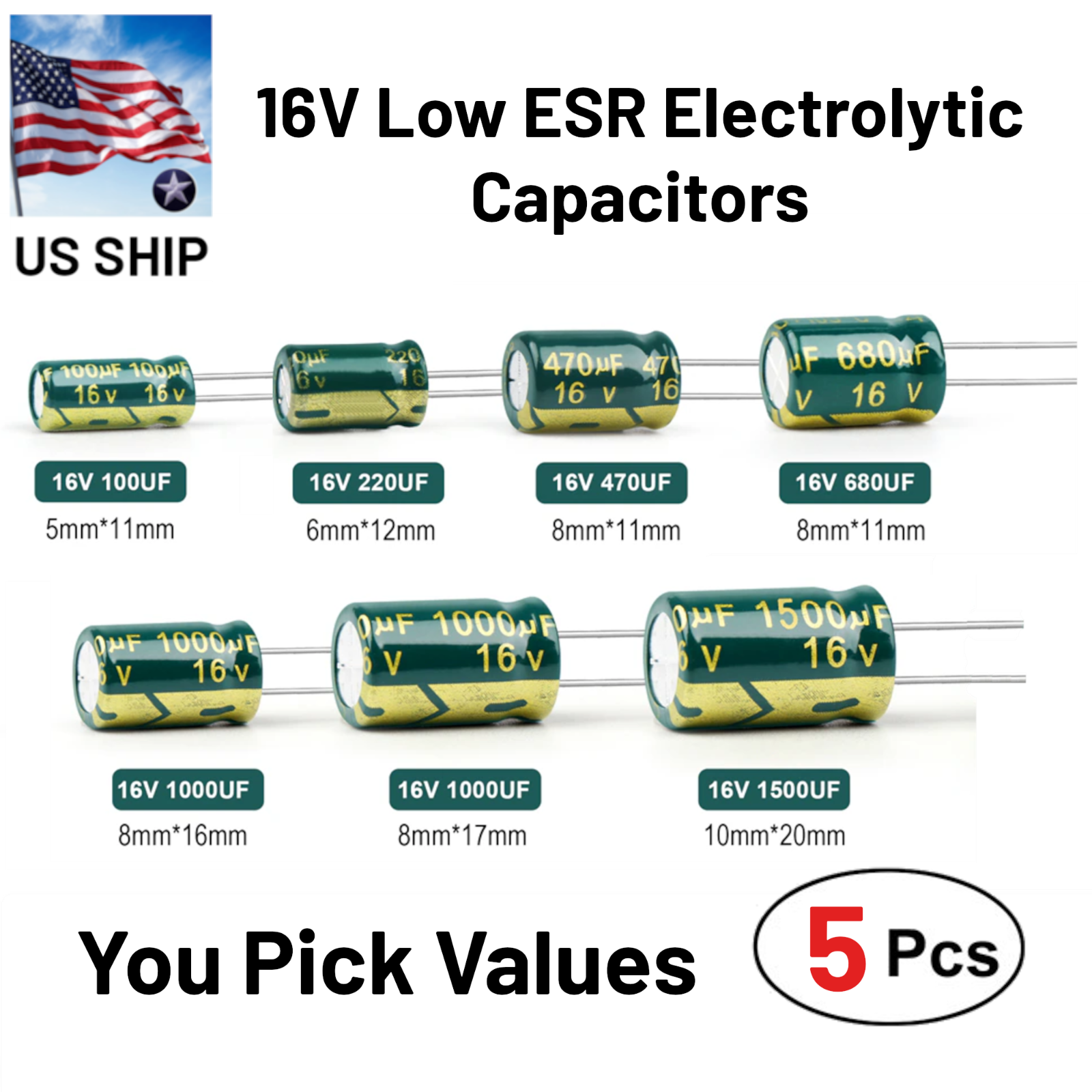 5 Pcs 16V Low ESR High Frequency Electrolytic Capacitors | You Pick ...