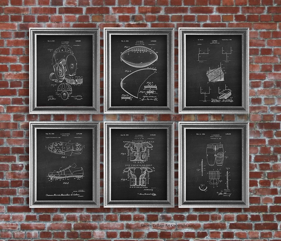 Football Decor Set of 6 Unframed Chalkboard Sports Art Super Bowl Party ...