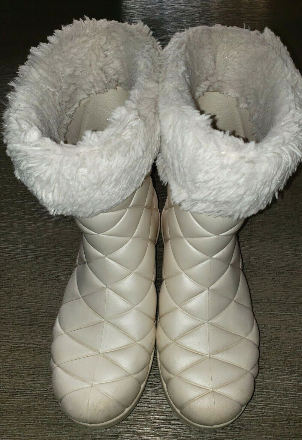 CROCS women 7 white QUILTED RAIN BOOTS faux fur trim … - Gem