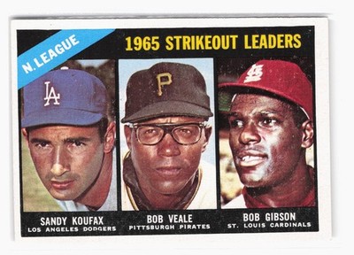 1966 Topps #225 NL 1965 Strikeout Leaders Sandy Koufax Veale Bob Gibson ...