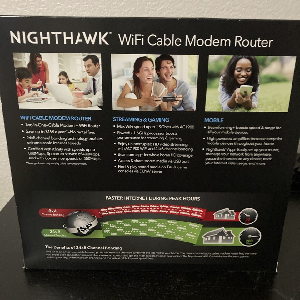 NETGEAR Nighthawk AC1900 WiFi DOCSIS 3.0 Cable Modem Router (C7000 ...