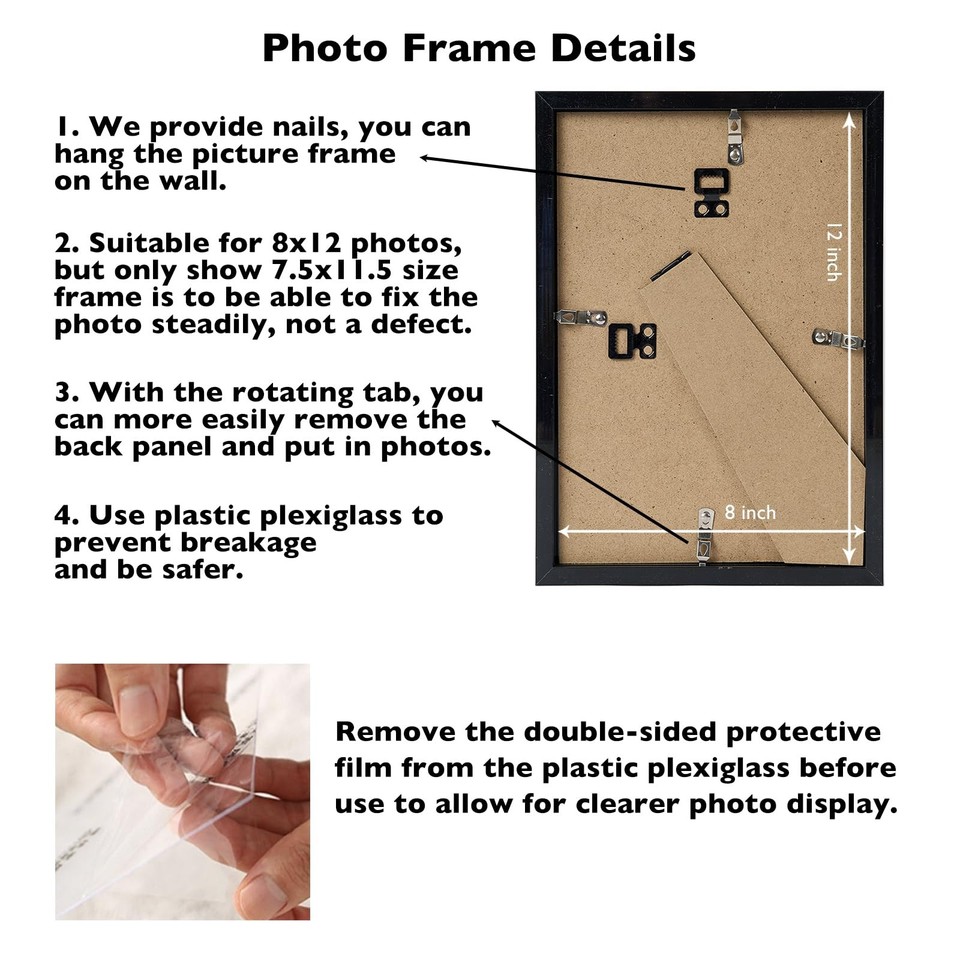 JCJMY 8x12 Picture Frame Black for Wall Hanging or Tabletop, Wall ...