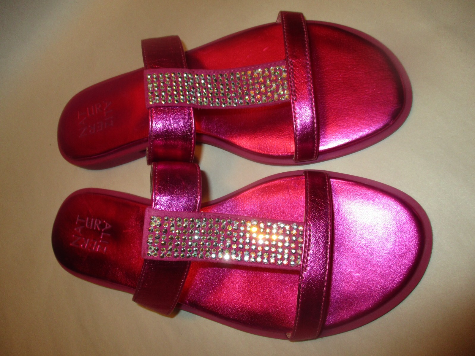 Naturalizer Farika Womens 9W Metallic Pink w/ Rhinestones Flat Slide ...