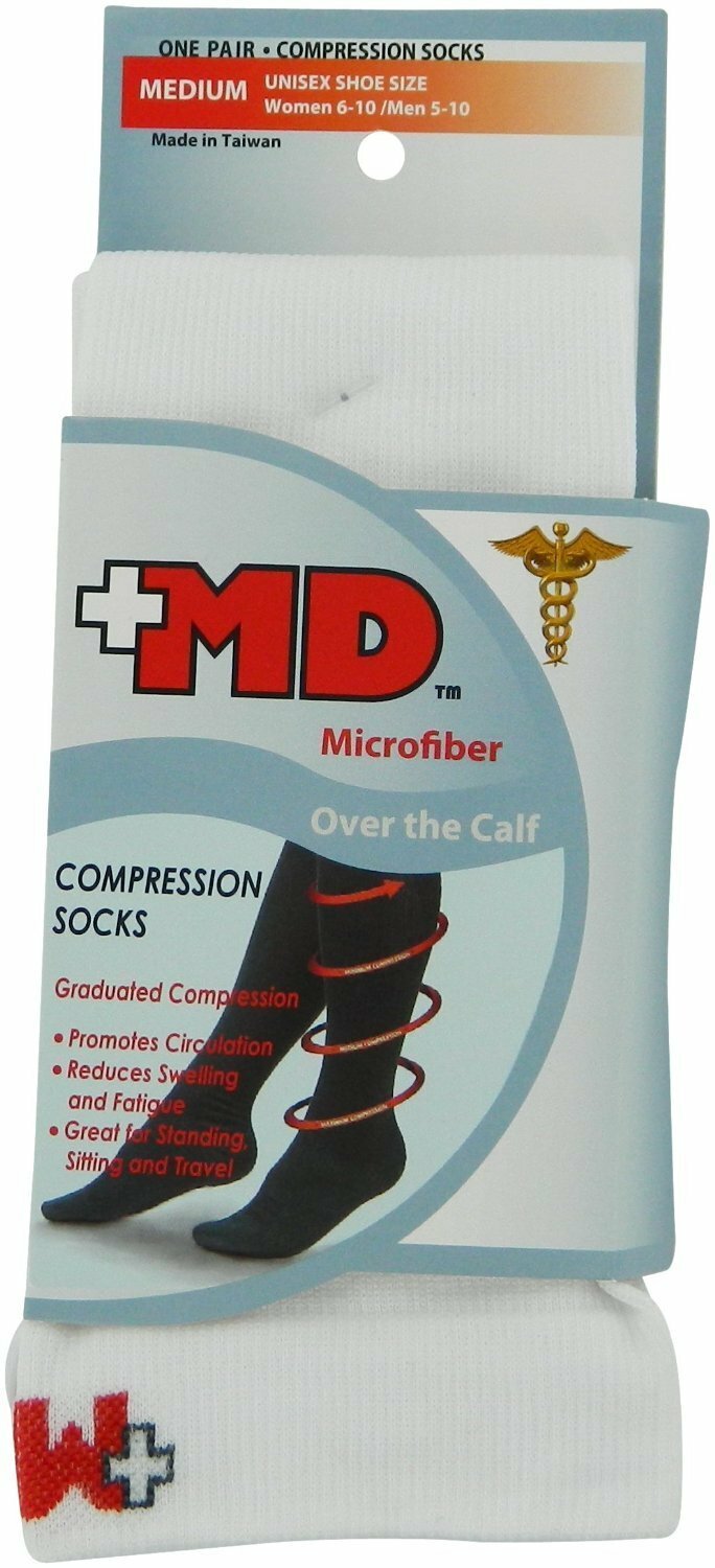 MD USA Flat Knit Compression Socks, White, Large, (Pack of 2) | eBay