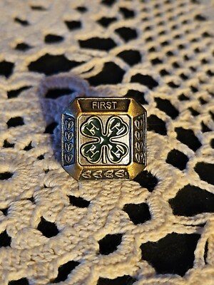 Vintage Bronze Square Small 4-H Club Pin Metal Clover 4 H First | eBay