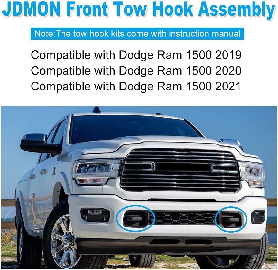 BLACK Front Left & Right Tow Hooks with Hardware for Ram 1500 2019-20 ...