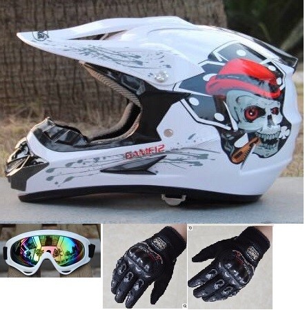 Youth Motocross Tattoo Helmo Casco Racing Helmet White Skull + Goggle ...